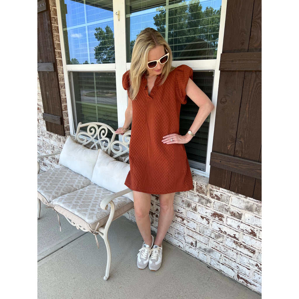 Rust Ruffle Neck Dress – Davis and Dora